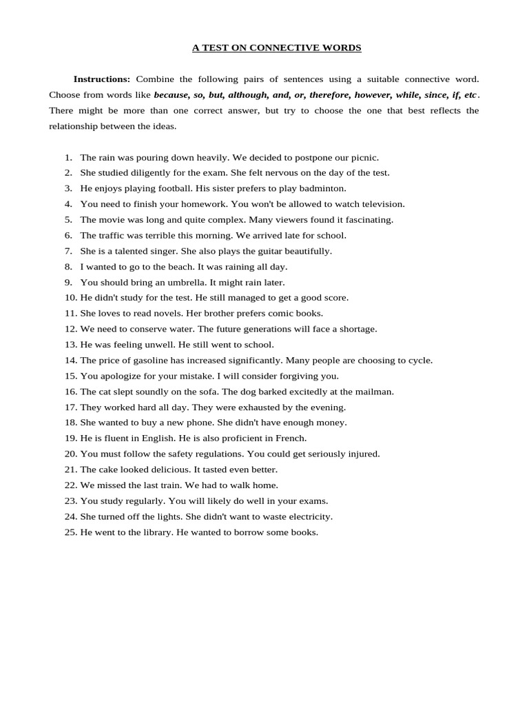 A Test On Connective Words | PDF