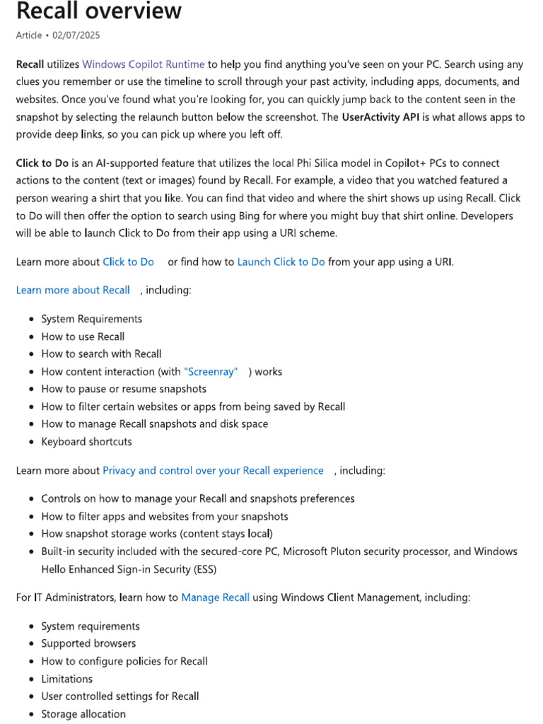 MS Recall Overview | PDF