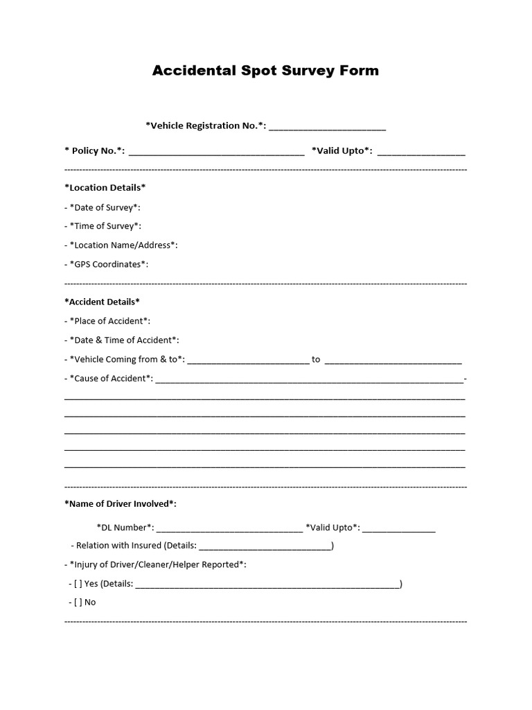 Accidental Spot Survey Form | PDF | Vehicles | Transport