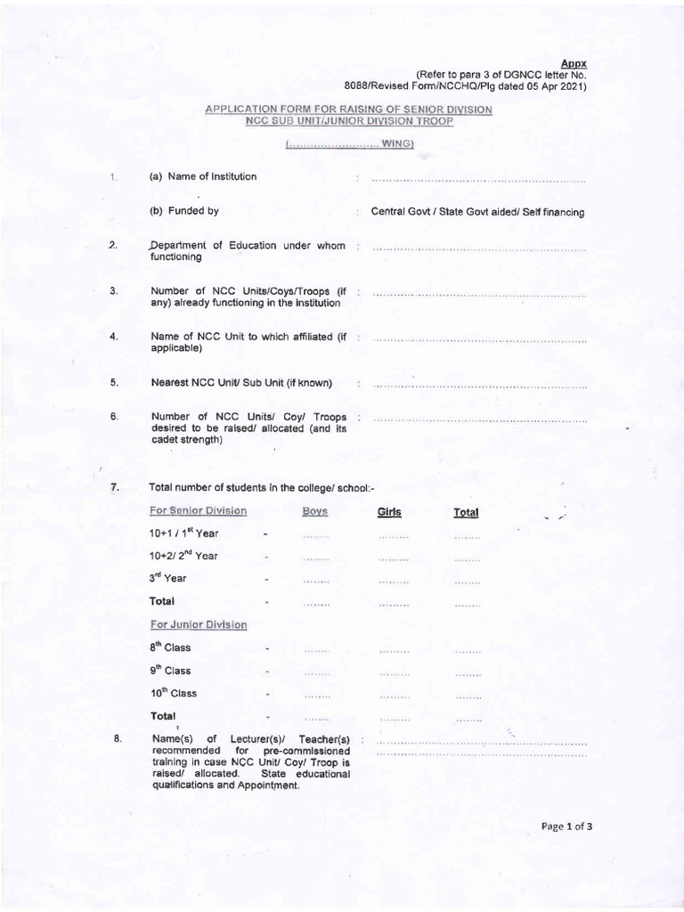 NCC Form | PDF | Military Organization