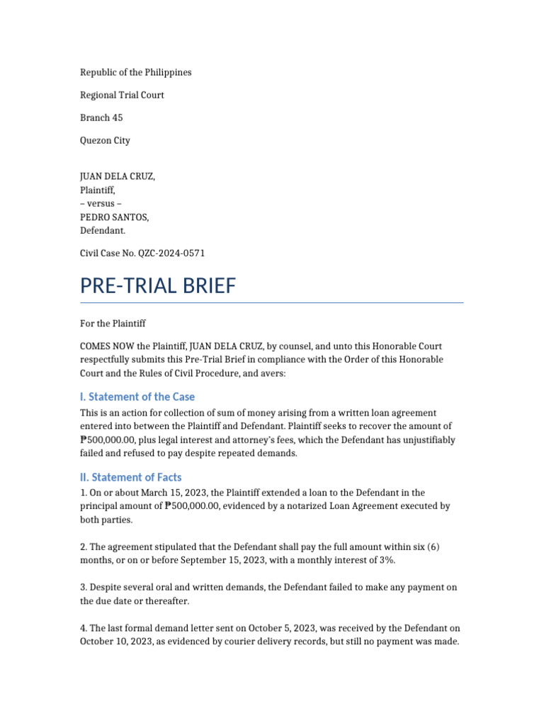 Pre_Trial_Brief_Detailed | PDF | Lawsuit | Public Law