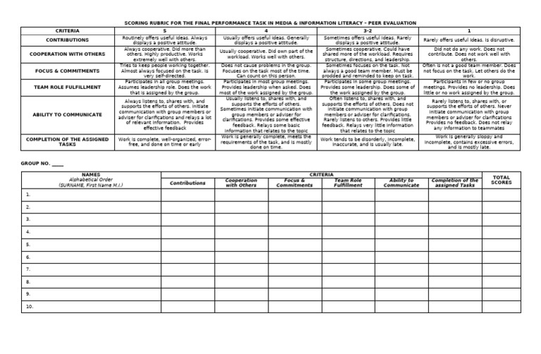 MIL Final PeTa Peer Evaluation | PDF | Psychology | Learning