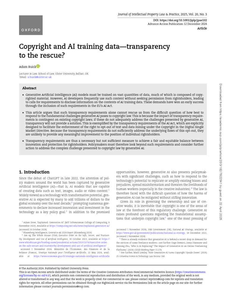 Copyright and AI Training Data | PDF | Copyright | Artificial Intelligence