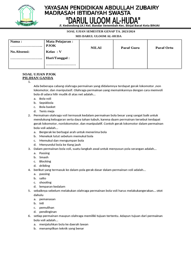 Ujian Pjok Kelas 5 | PDF