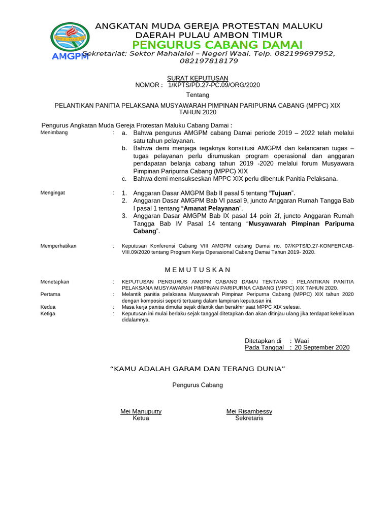 SK 01 (PELANTIKAN PANITIA MPPC XIX) - Copy | PDF