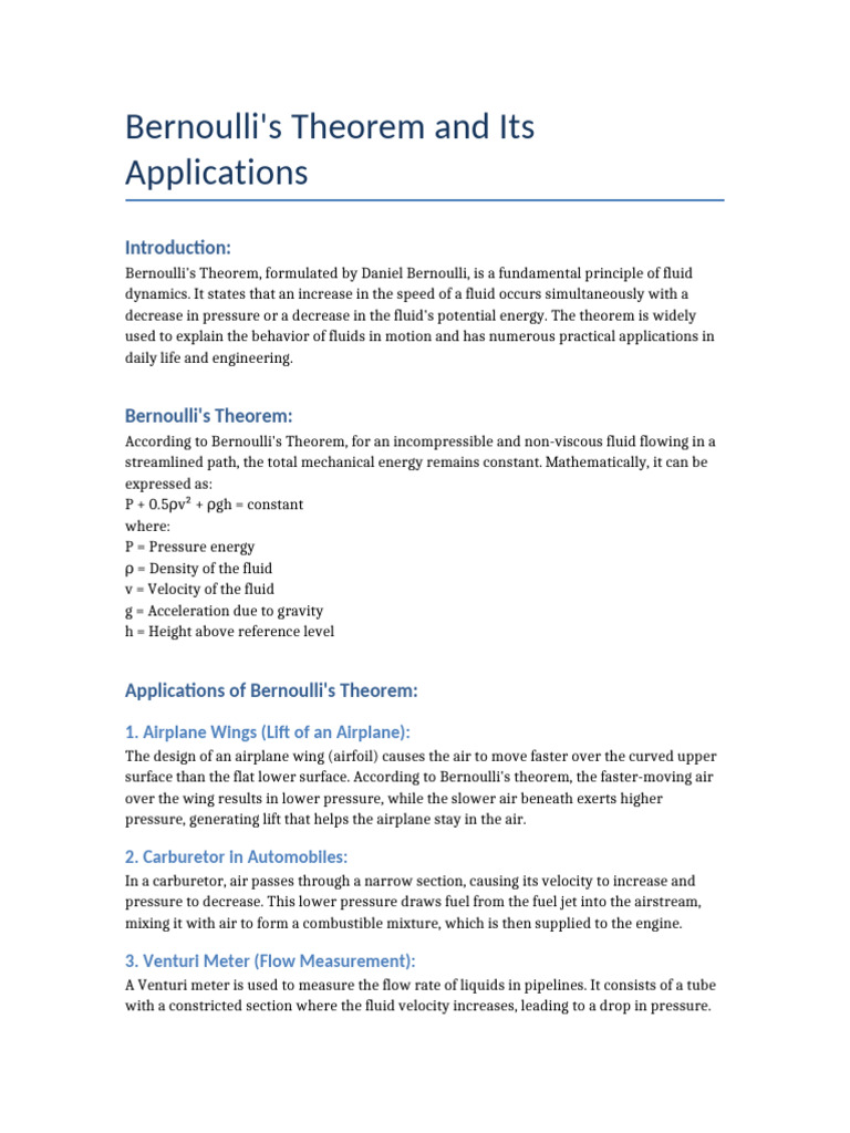 Bernoullis Theorem Applications Project | PDF