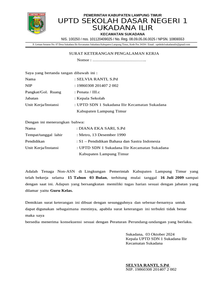 Surat Aktif Mengajar Diana Eka Sari | PDF