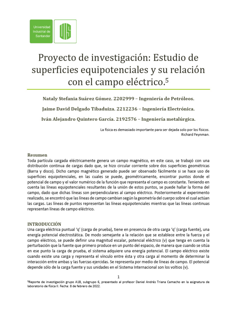 Práctica 2 Presencial, Estudio de Superficies Equipotenciales y Su Relación Con El Campo ...