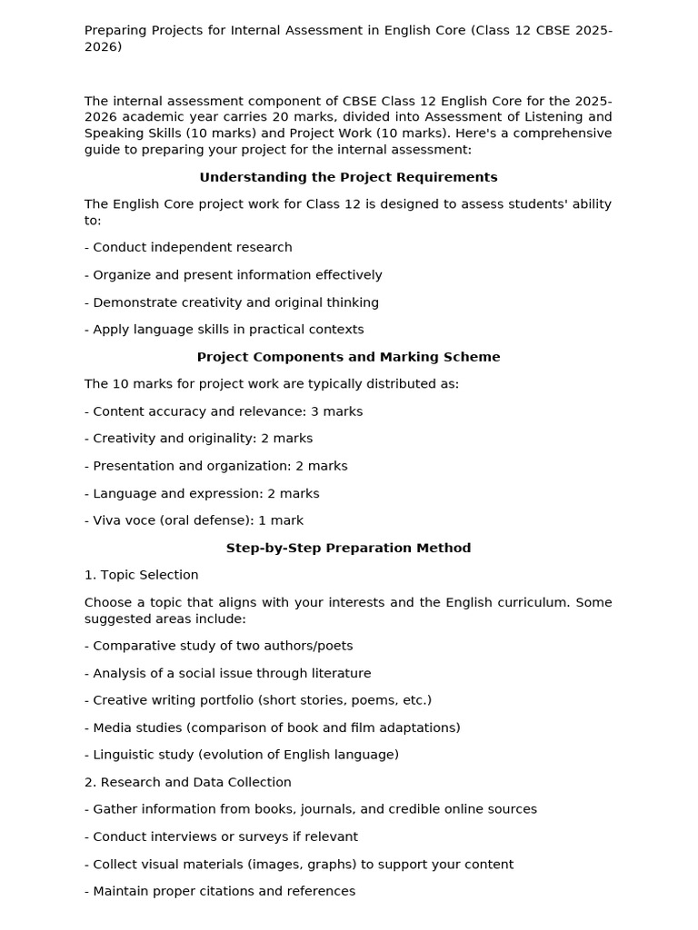 Methods of Preparing Projects For Internal Assessment in English Core | PDF | Curriculum | Thesis