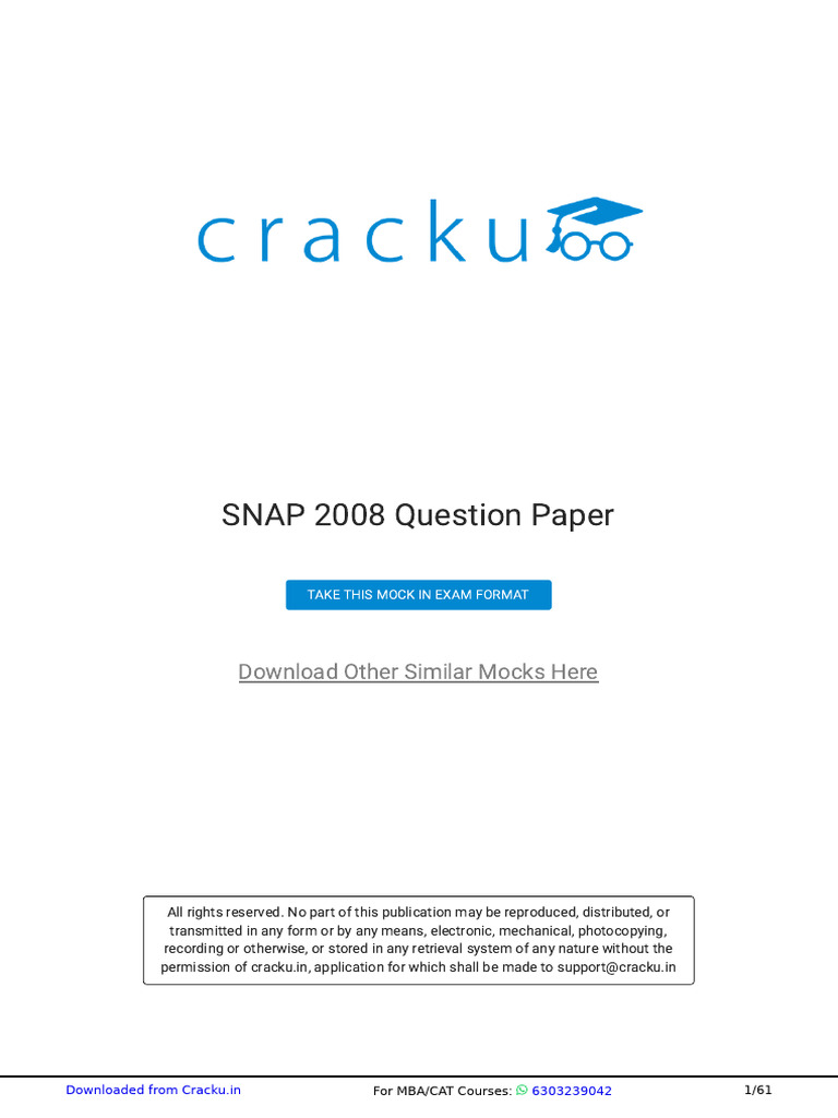 SNAP 2008 Question Paper by Cracku | PDF | Car | Parking