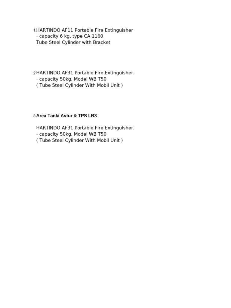 Jenis Apar Kebutuhan Hanggar | PDF