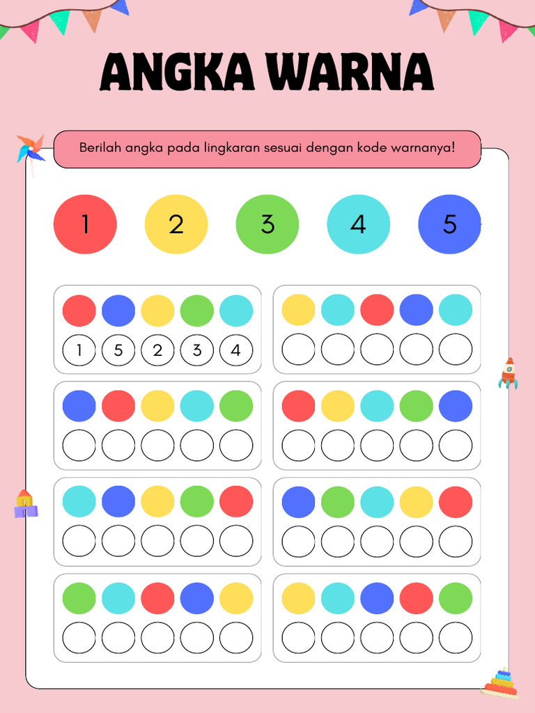 Lembar Kerja Belajar Mengetahui Angka Pada Warna Merah Muda Ilustrasi ...