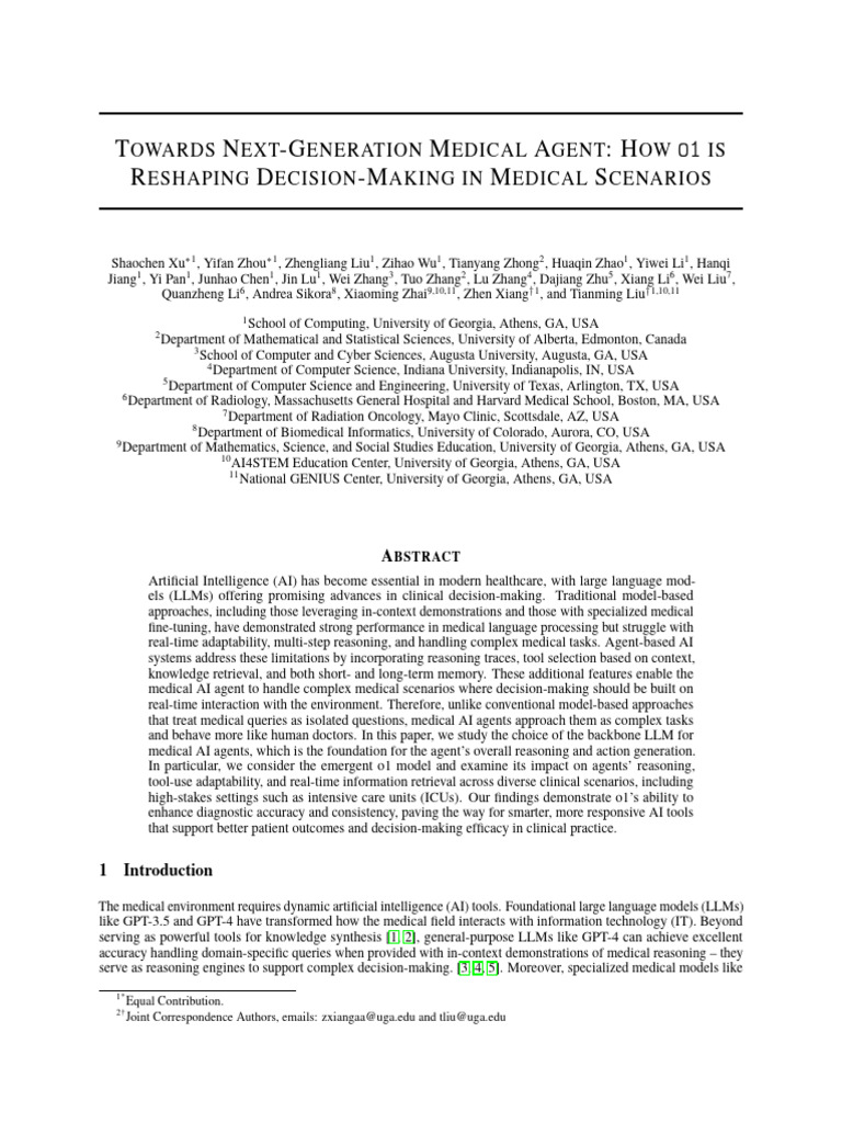 1__2024_Towards Next-Generation Medical Agent_How o1 is Reshaping ...