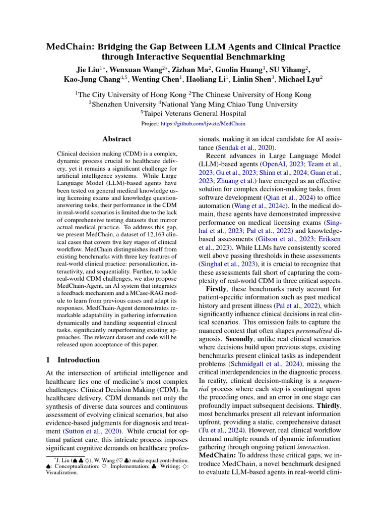 1 - 2024 - Medchain - Bridging The Gap Between LLM Agents and Clinical Practice Through ...