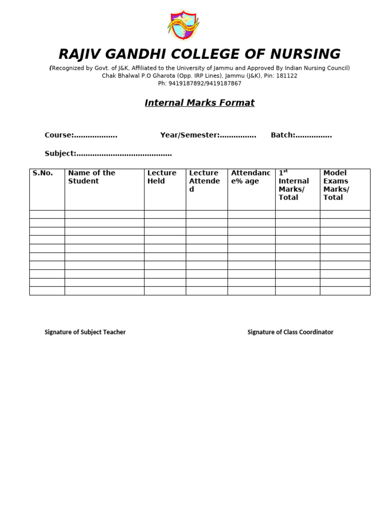 Internal Marks Format | PDF