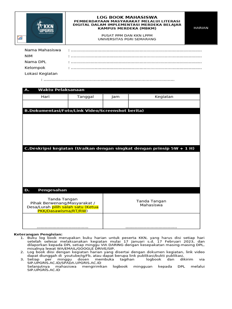 Log-Book-KKN-semester-Genap-2022-2023 | PDF