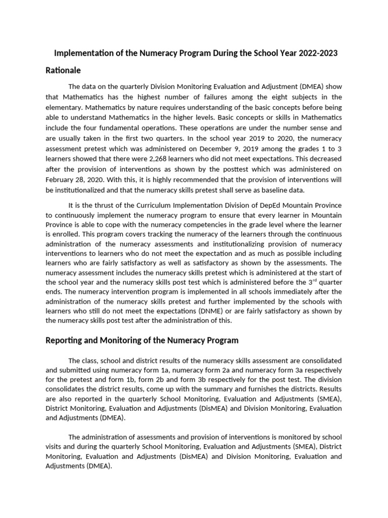 Mechanics On The Implementation of The Numeracy Program During The ...