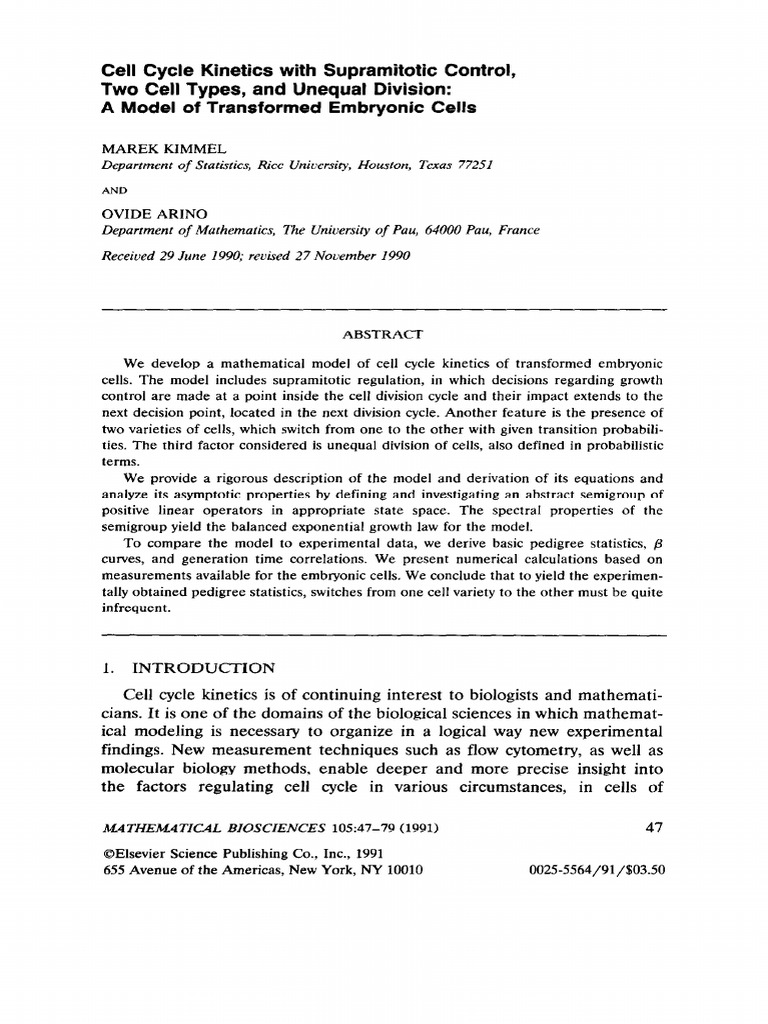 Cell Cycle Kinetics With Supramitotic Control, Two Cell Types, and ...