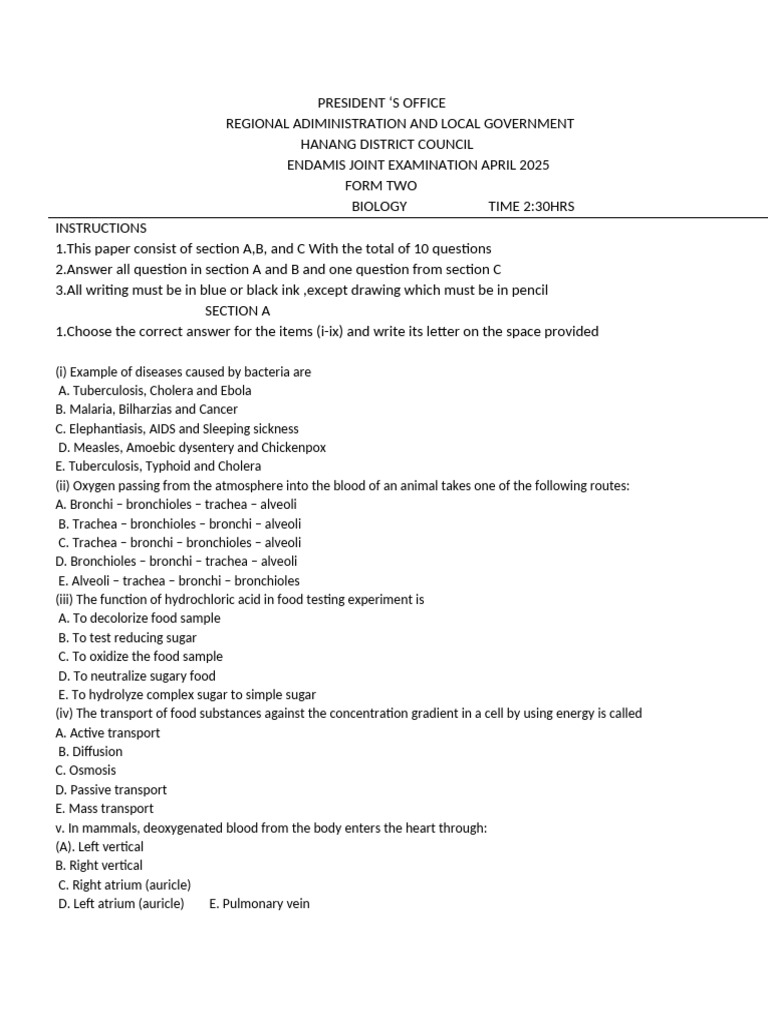 Endamis Biology F2 April | PDF | Cell (Biology) | Atrium (Heart)