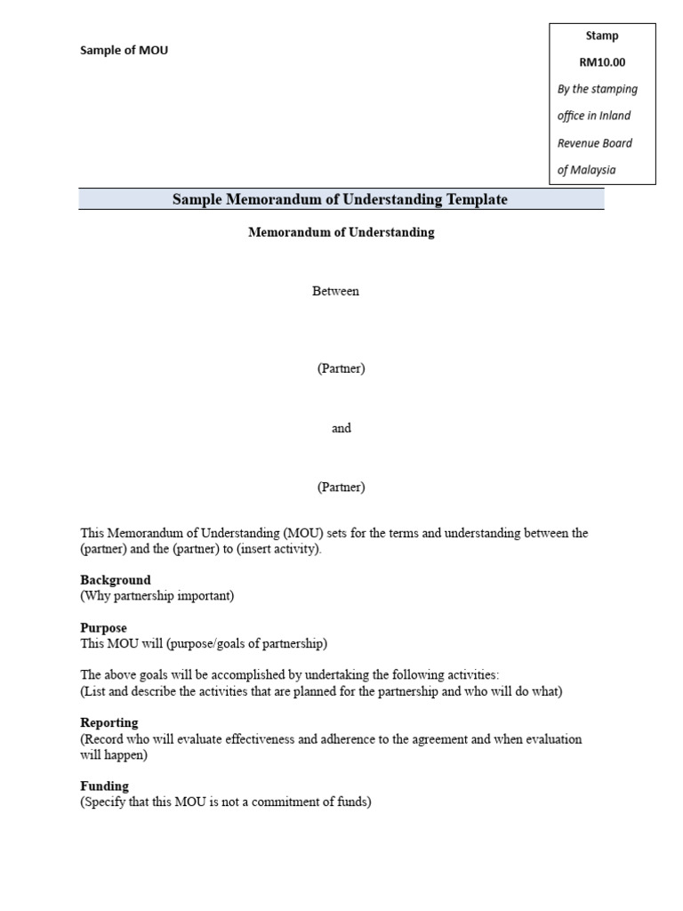 Sample MOU Template for Partnerships | PDF