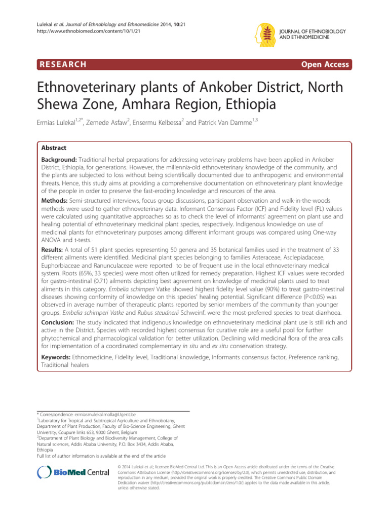 Lulekal Et Al - 2014 - Ethnoveterinary Plants of Ankober District ...