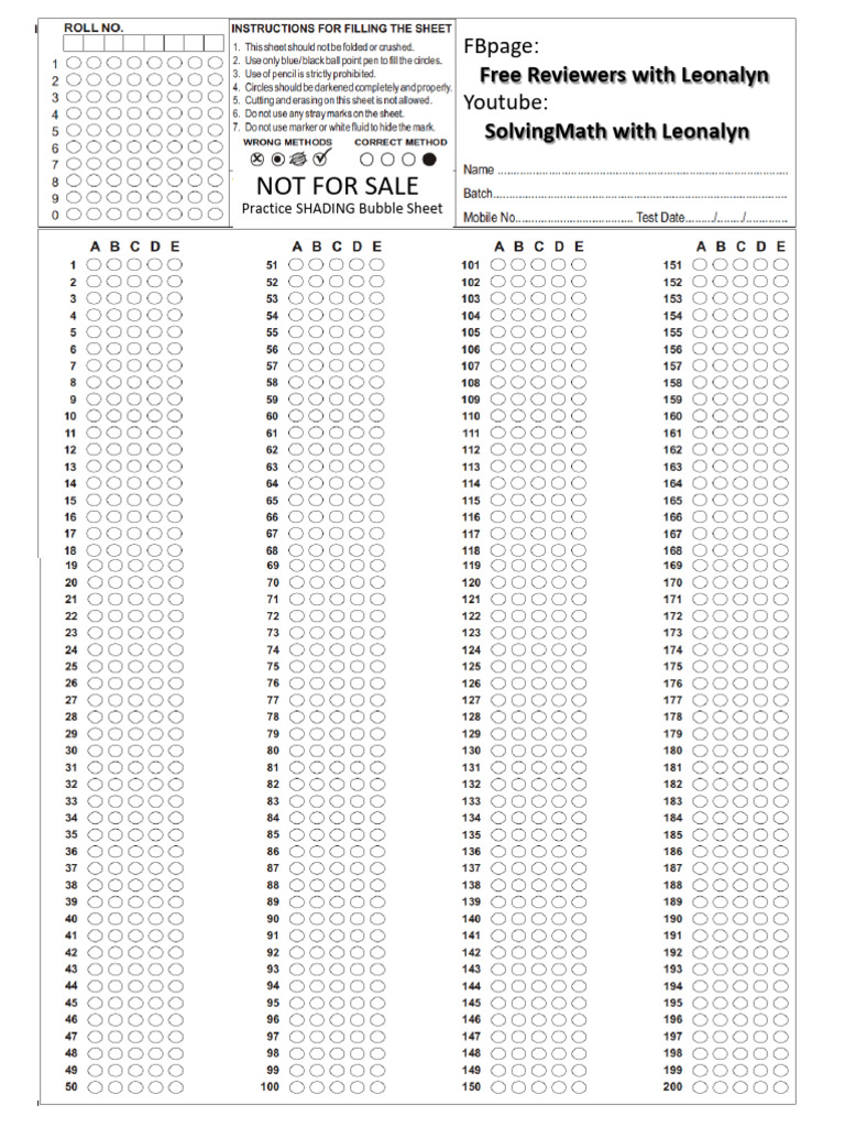 200 - Item Bubble Sheet Practice Shading | PDF