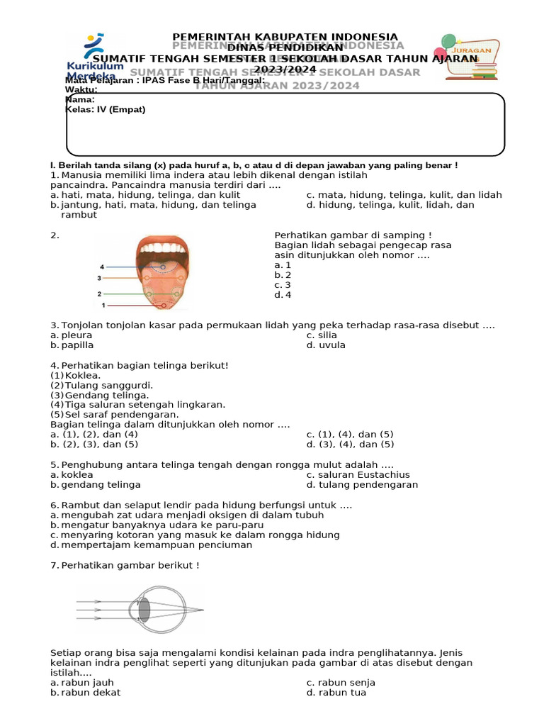 Soal PTS -STS IPAS Fase B Kelas 4 Semester 1 Kurikulum Merdeka T.A 2023-2024 | PDF