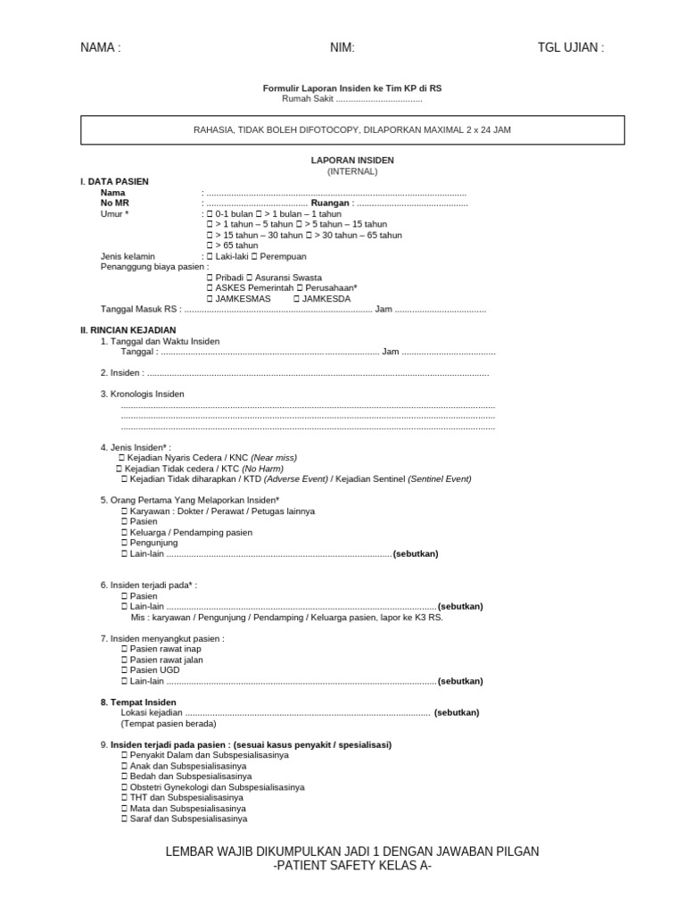 FORM PELAPORAN INTERNAL IKP | PDF