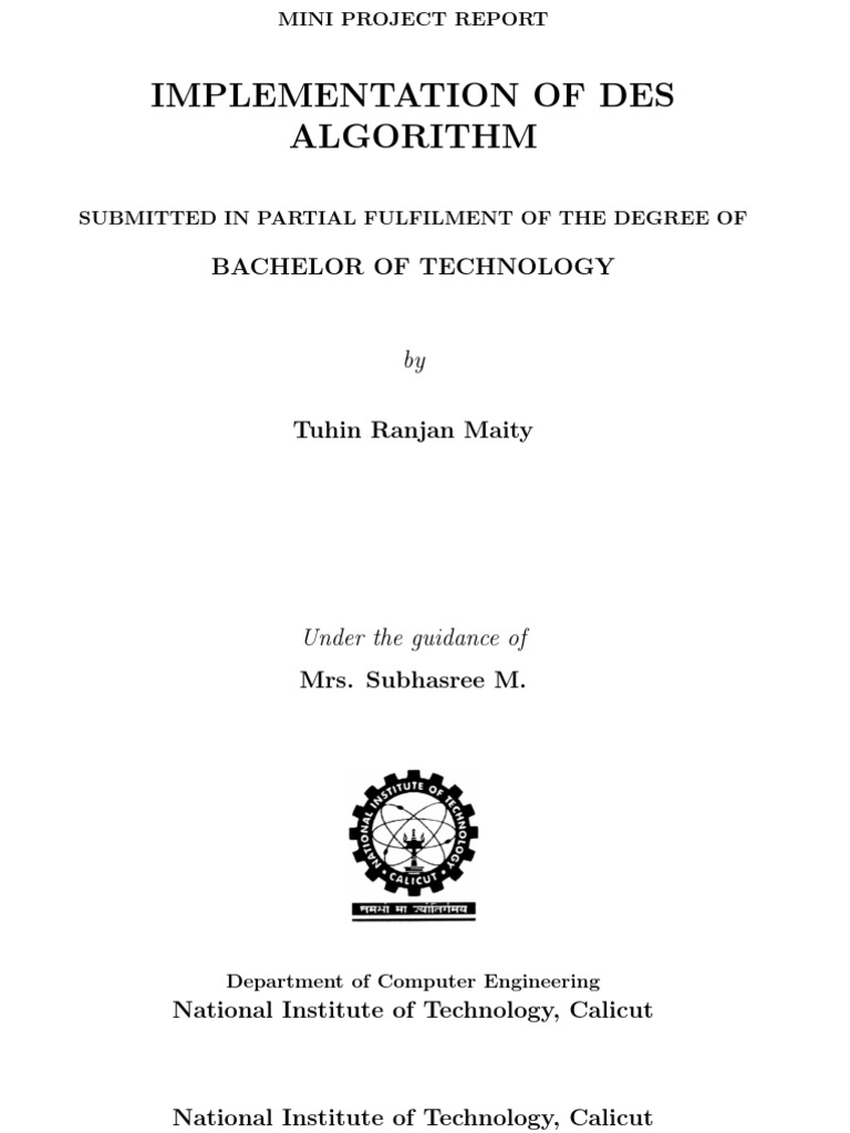 Implementation Of Des Algorithm Pdf Cryptography Key Cryptography