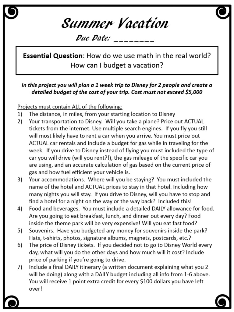 Summer Vacation: Due Date | PDF | Car Rental