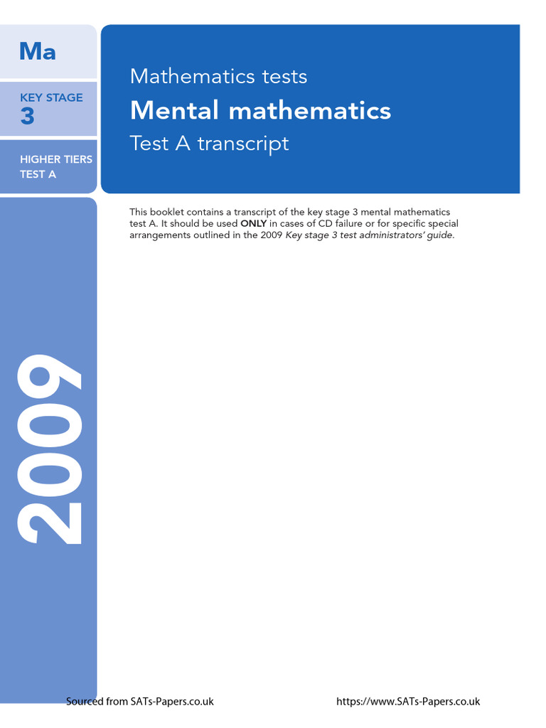 ks3 Mathematics 2009 Mental Mathematics Test A Transcript | PDF | Speed ...