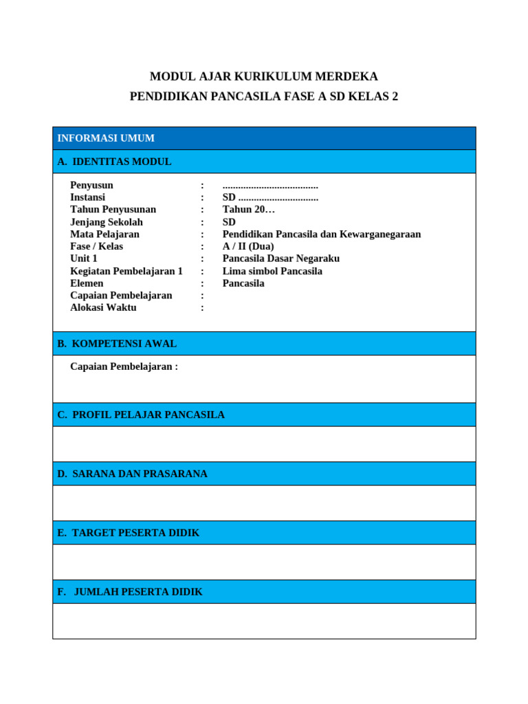 Modul Ajar Pancasila Kelas 2 SD | PDF