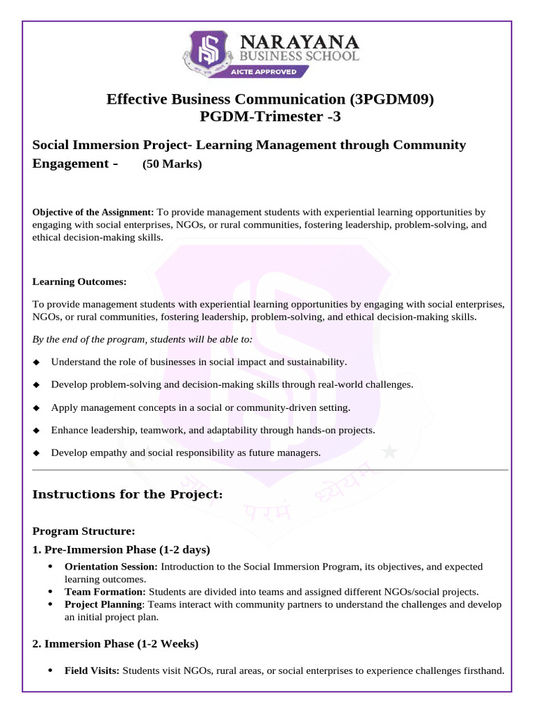 Social Immersion Project Guidelines | PDF | Non Governmental ...
