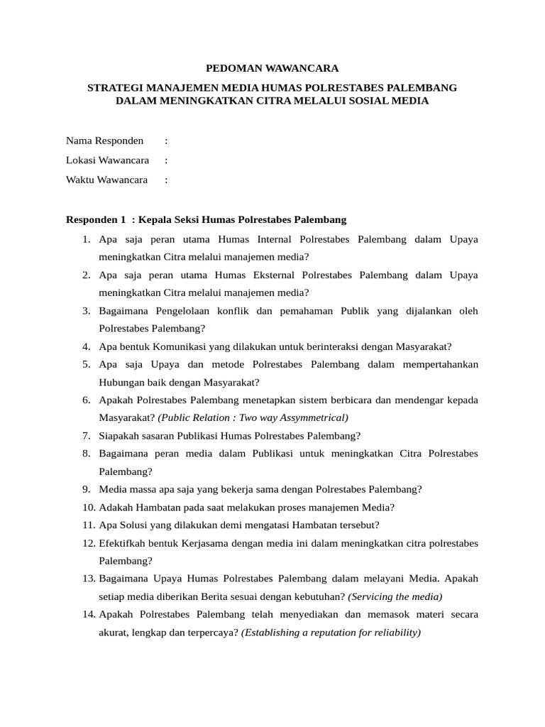 PEDOMAN WAWANCARA SKripsi | PDF