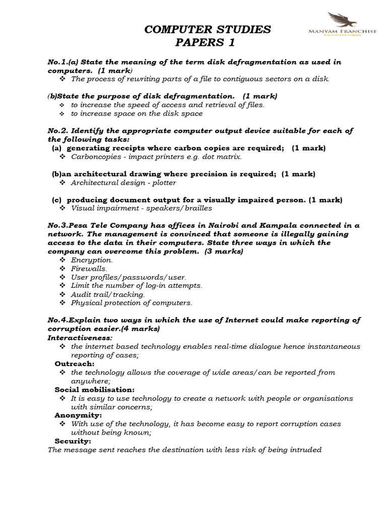Model20240930001-Kcse 2016 Computer Studies Paper 1 MS | PDF | Databases | Computer Network