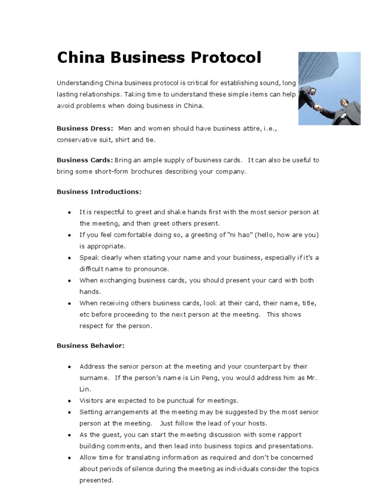 China Business Protocol | PDF | China | World Politics