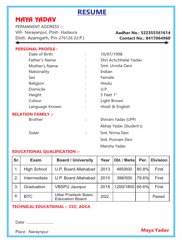 Maya Yadav Resume | PDF