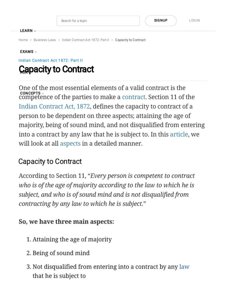 Capacity to Contract_ Attaining Majority, Soundness of Mind etc. | PDF ...