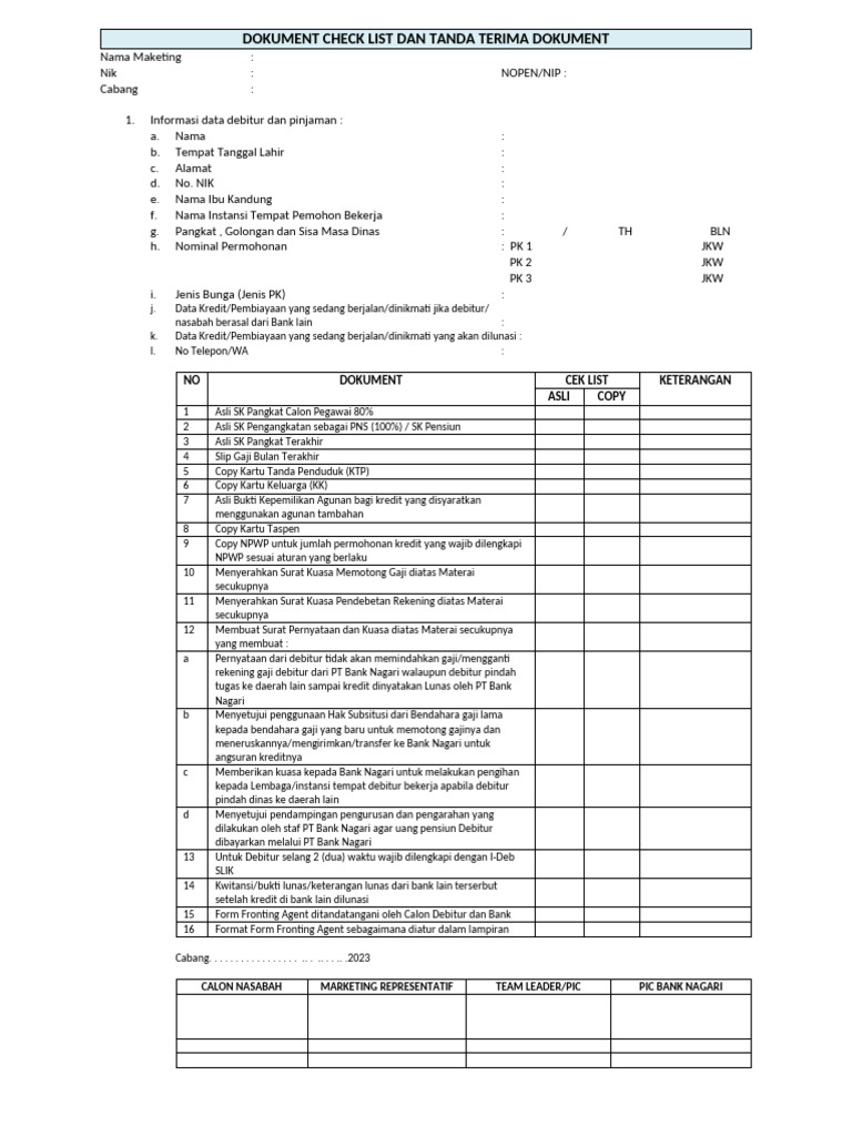 Dokument Check List Dan Tanda Terima | PDF