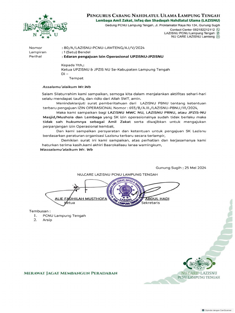 80-Edaran Perpanjangan SK Lazisnu | PDF