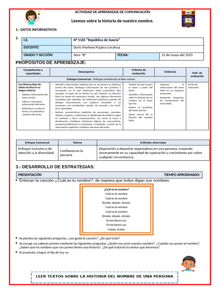 Leemos Sobre La Historia de Nuestro Nombre. | PDF | Información ...