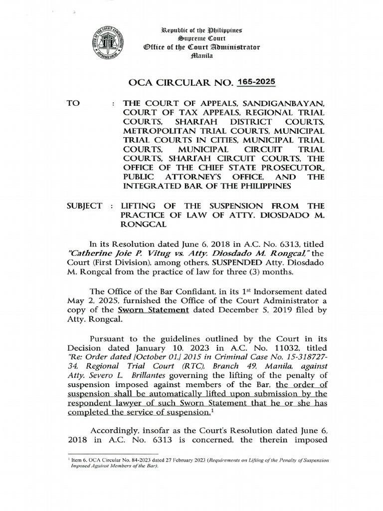 OCA Circular No. 165-2025 | PDF