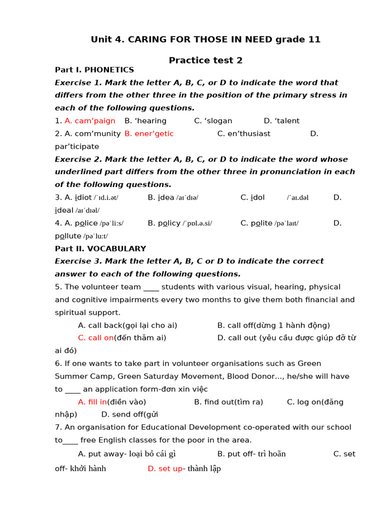 Unit 4 Practice Test 2 Grade 11 | PDF