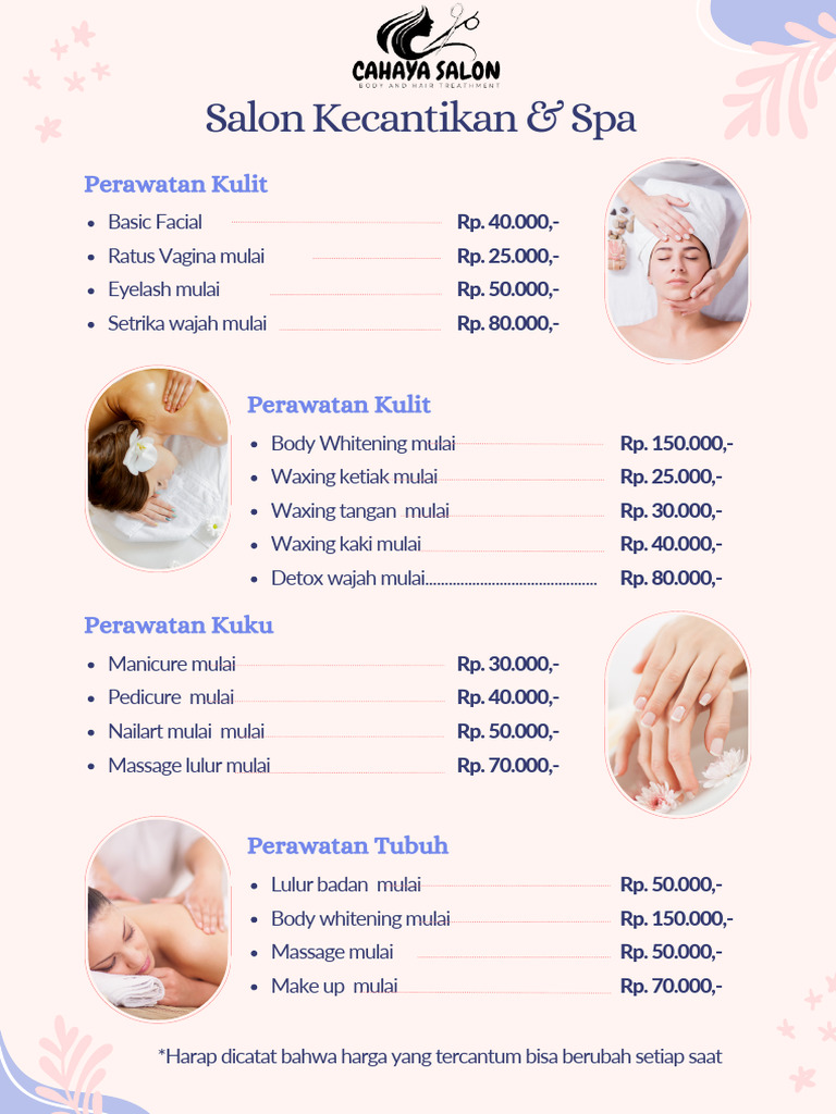 Daftar Harga Layanan Salon Kecantikan | PDF