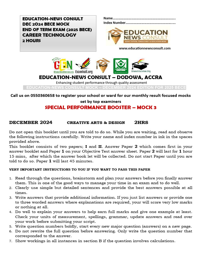 b9 End of First Term Creative Arts and Design Exam Questions and ...