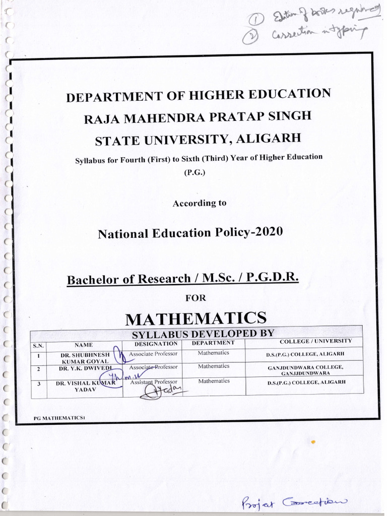 Mathematics Syllabus for PG Programs | PDF