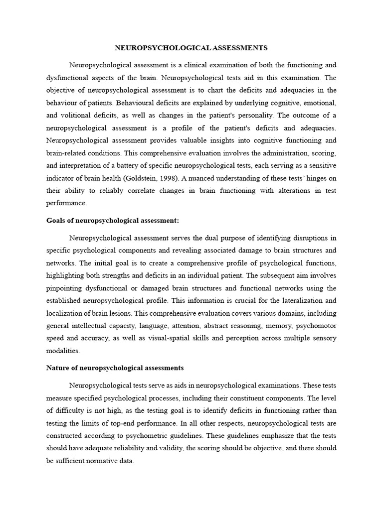 Neuropsychological Assessment Overview | PDF | Neuropsychology ...