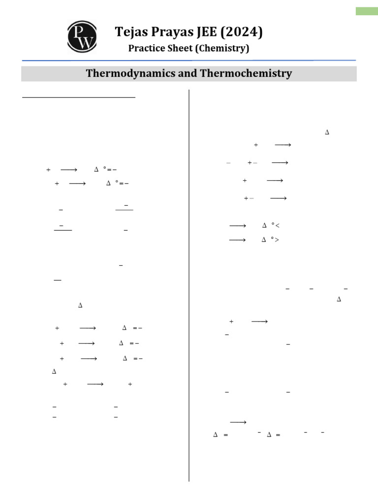 Thermodynamics and Thermochemistry - Practice Sheet - Prayas JEE 2024 | PDF | Physics | Metrology