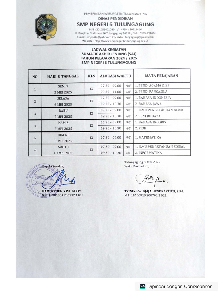 Jadwal Kegiatan SAJ 2024-2025 Kelas IX | PDF
