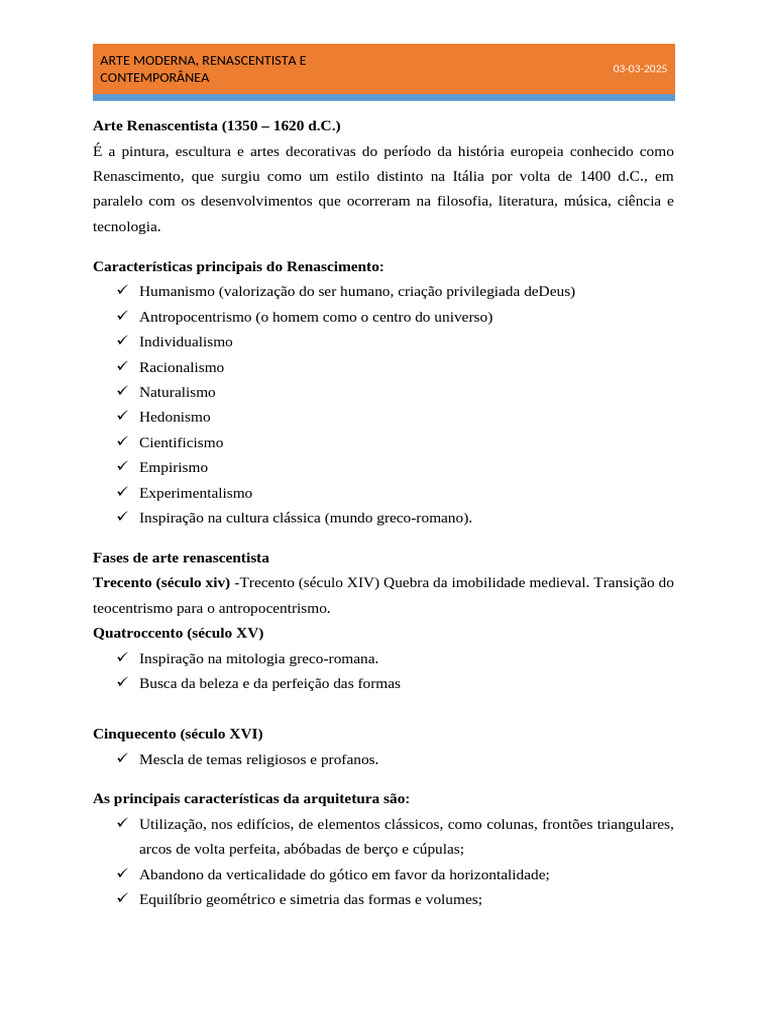 Arte Renascentista Moderna e Contemporanea | PDF | Renascimento | Arte abstrata